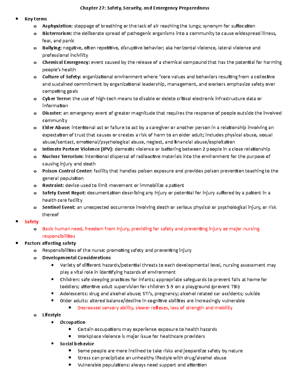 Chapter 27 - Taylor: Fundamentals of Nursing - Chapter 27: Safety ...
