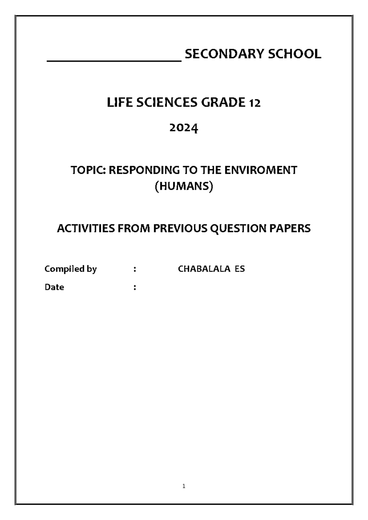 Terminology Paper 1 Human Response Grade 12-1 ...