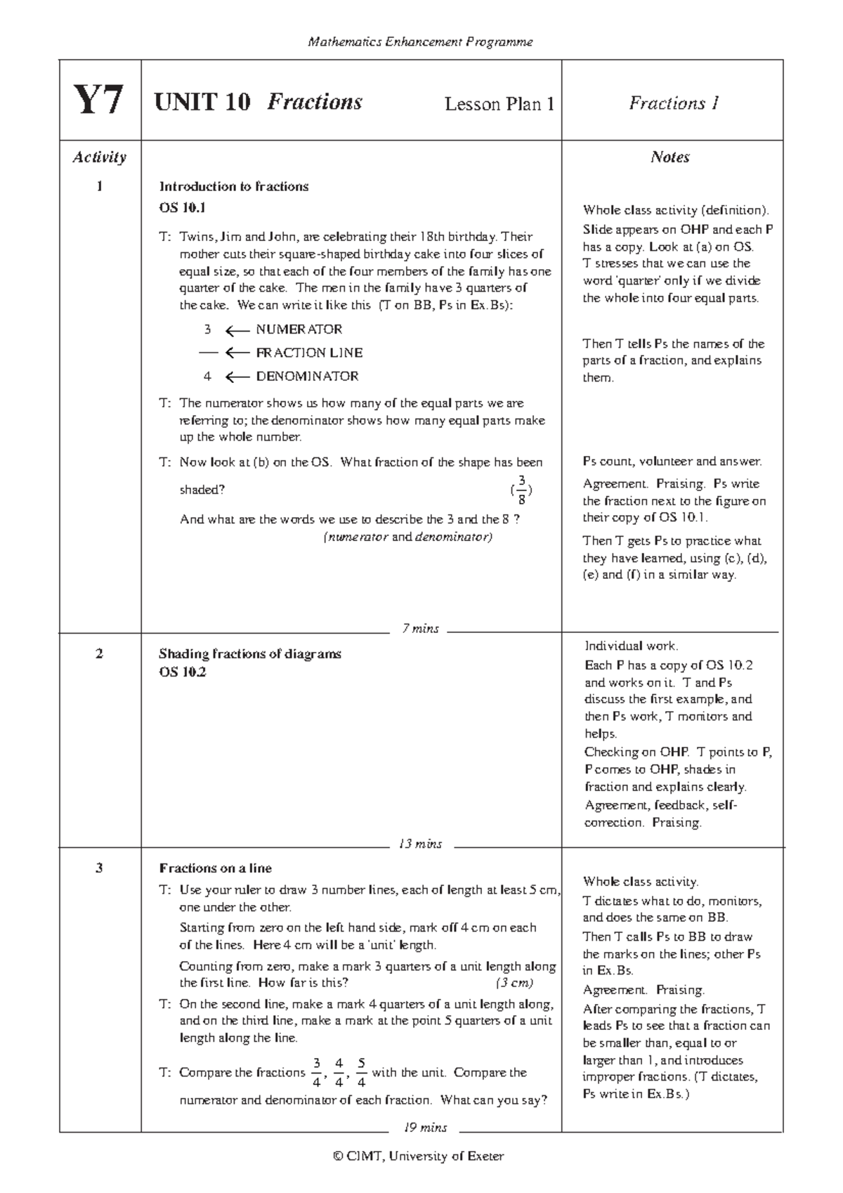 Unit 10 arithmetic fractions lesson plan and notes - Mathematics ...
