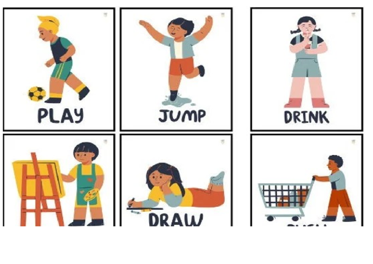Fichas DE Verbos - Inglés a1 - PLAY JUMP DRINK DRAW PULL RUN READ LI ...