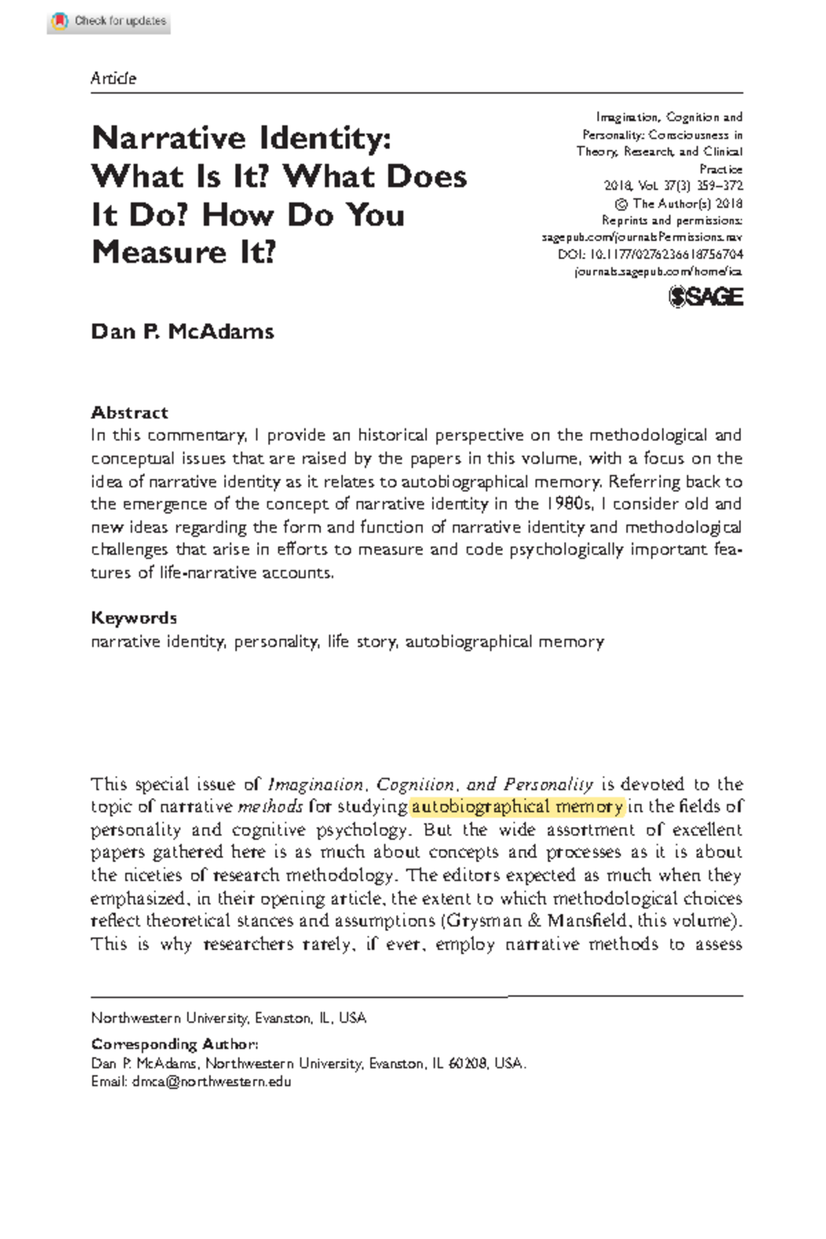 Narrative Identity- What Is It What Does It Do How Do You Measure It ...