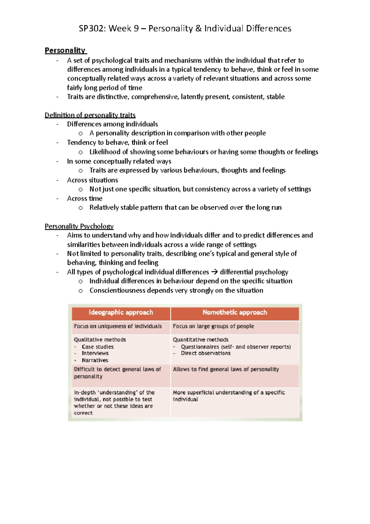 Week 9 - Personality & Individual Differences I - SP302: Week 9 ...