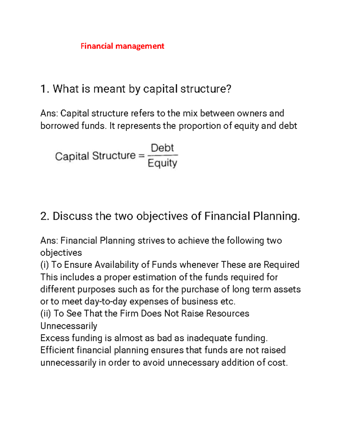 Financial management notes 1 - Financial management 1. What is meant by ...