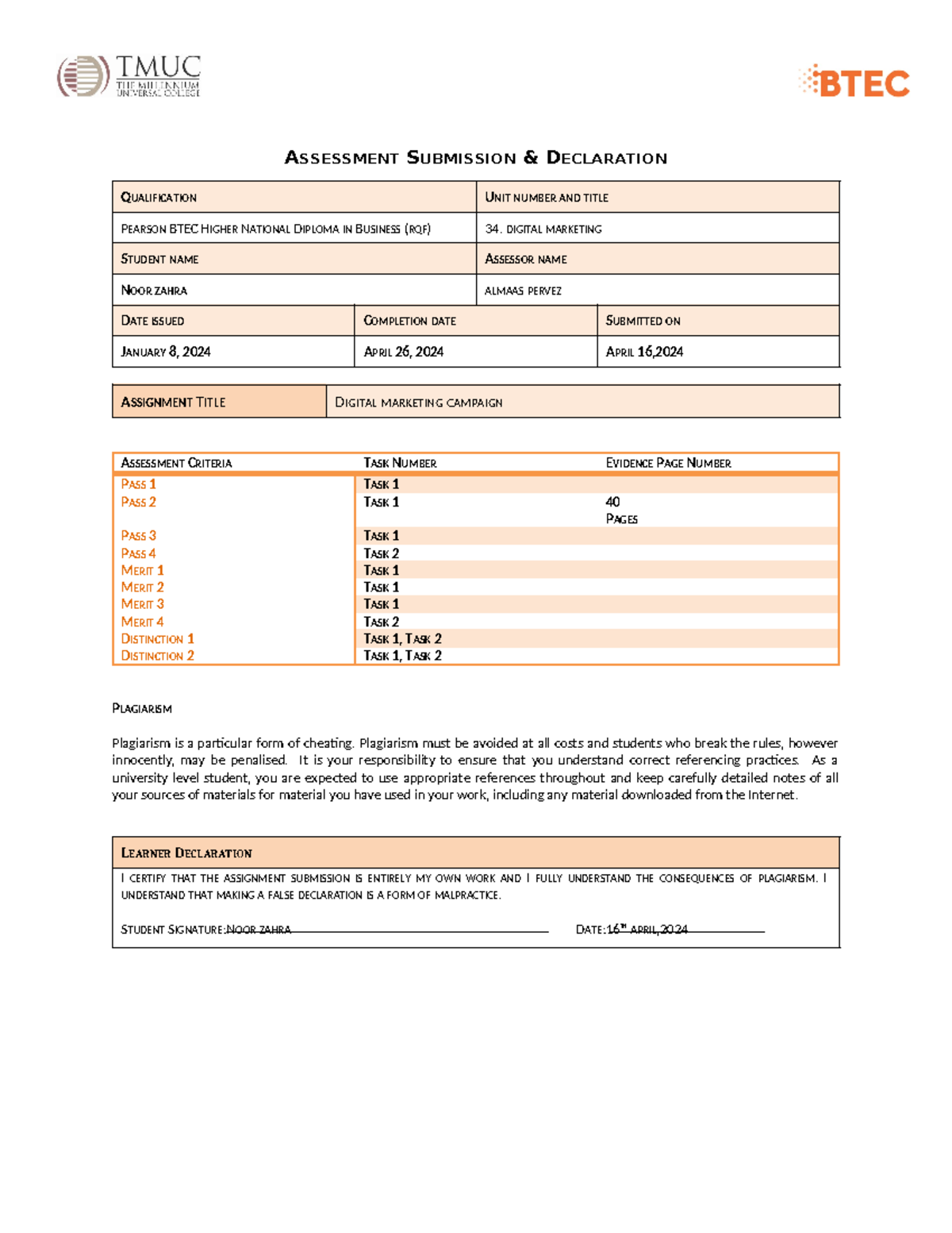 Declaration form - Copy - ASSESSMENT SUBMISSION & DECLARATION ...
