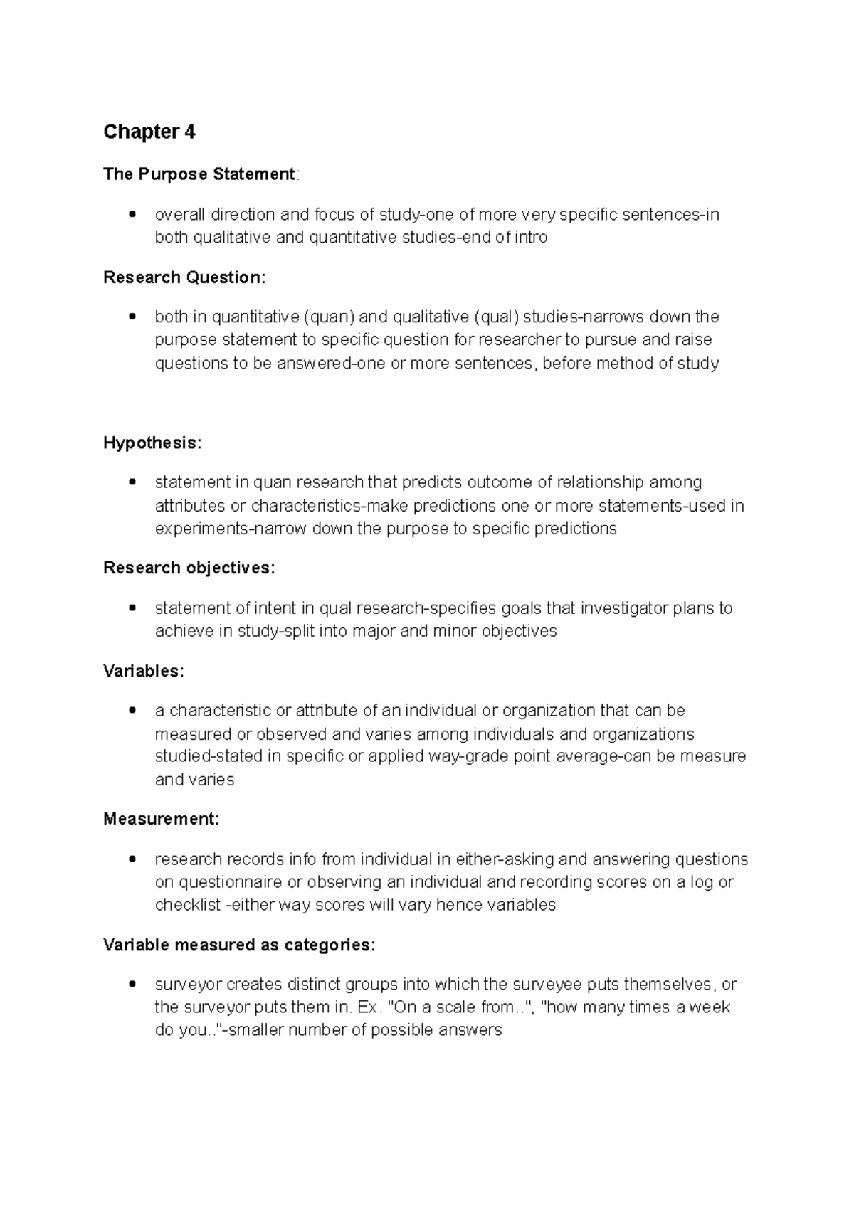 Chapter 4 Notes Chapter 4 The Purpose Statement Overall Direction