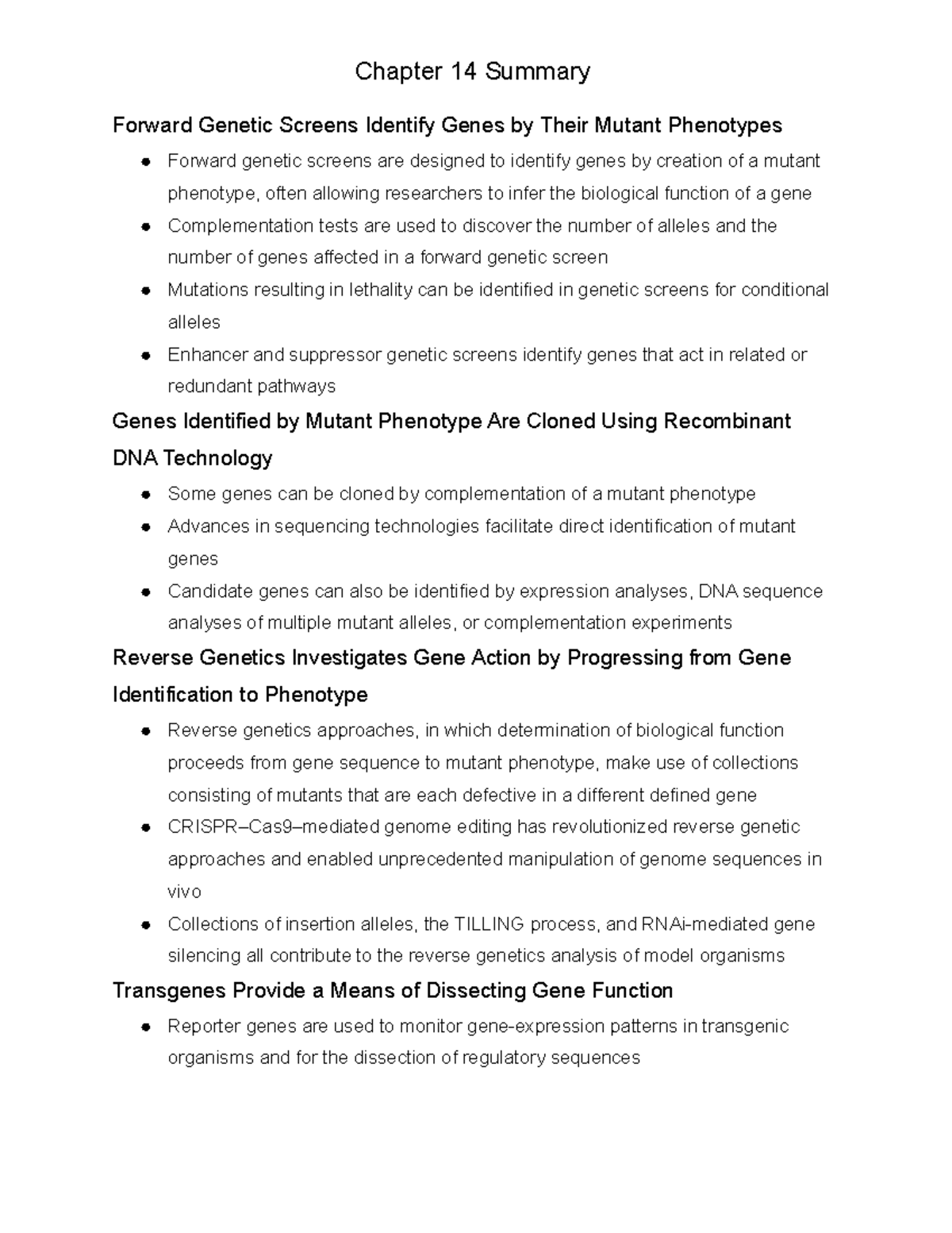 Chapter 14 Summary - Chapter 14 Summary Forward Genetic Screens Identify Genes by Their Mutant ...