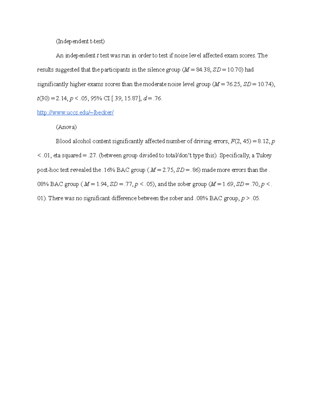 APA results section sample - (Independent t-test) An independent t test ...