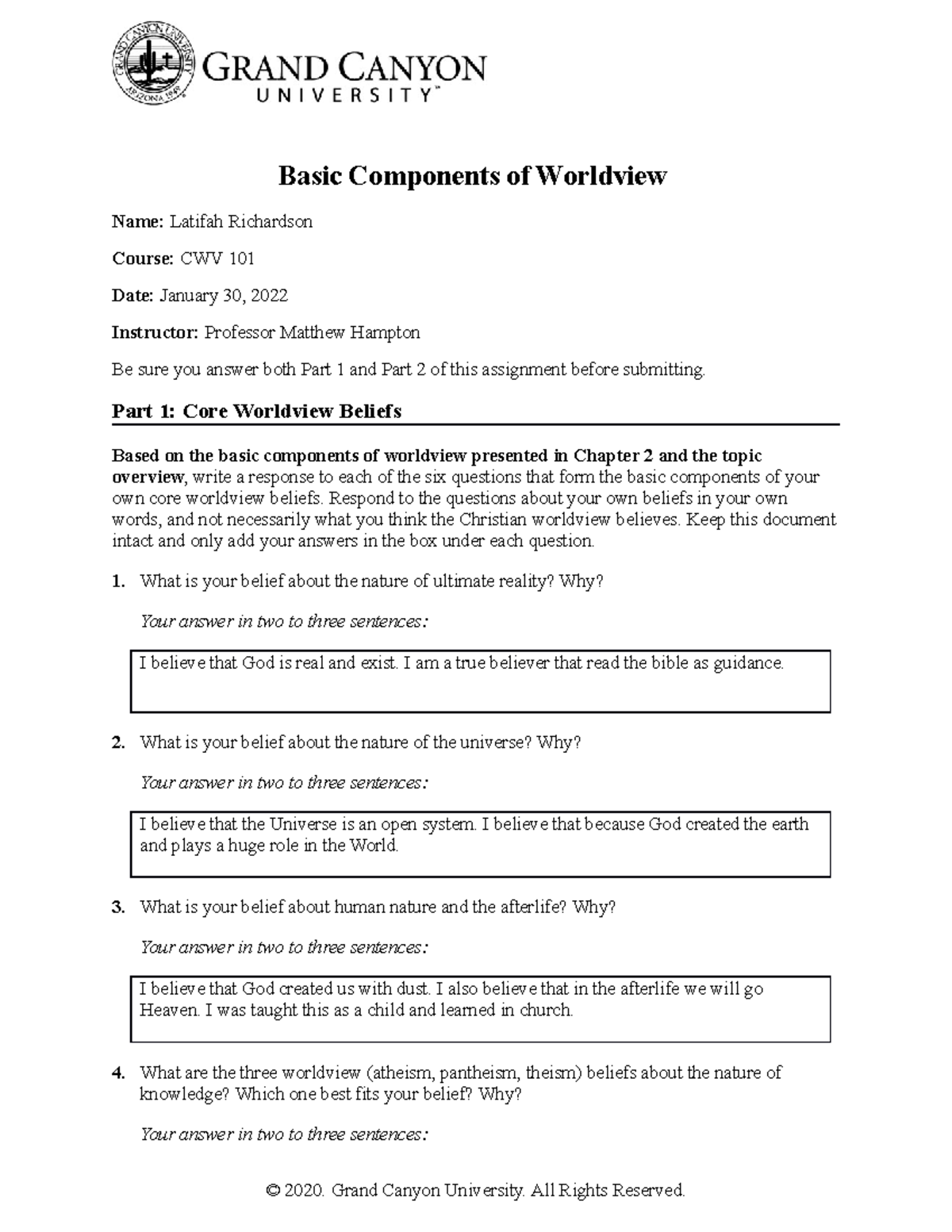 CWV-101 T1Basic Components Of Worldview - Basic Components of Worldview ...