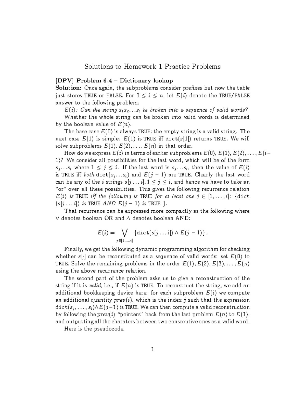 HW1 practice solutions - Solutions to Homework 1 Practice Problems [DPV] Problem 6 – Dictionary ...