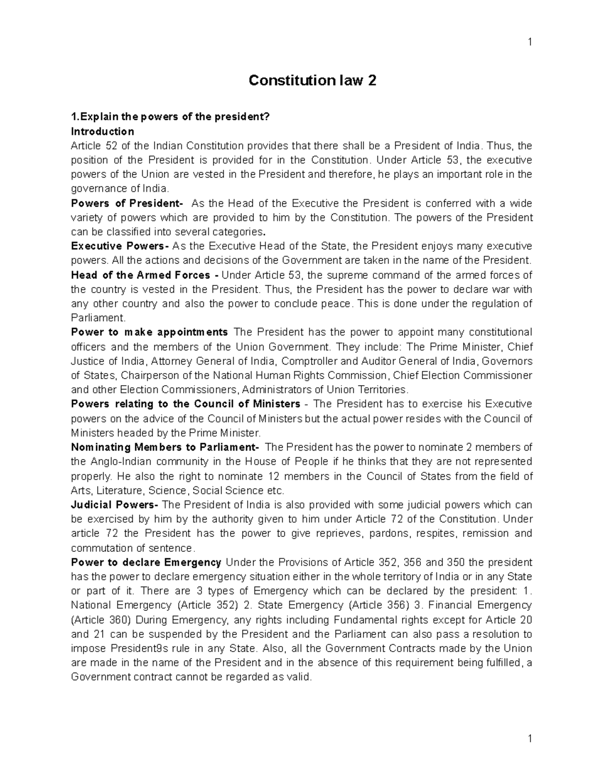 Contitution law II - just read it - Constitution law 2 1 the powers of ...