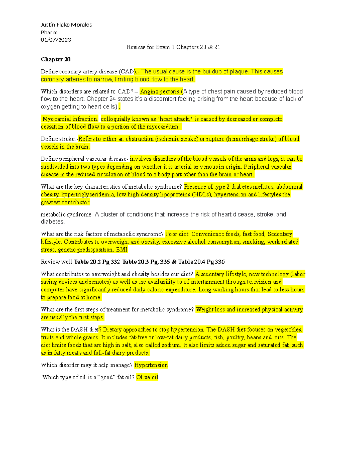 Review for Exam 1 Chapters 20 & 21 edited. (1) - Pharm 01/07/ Review ...