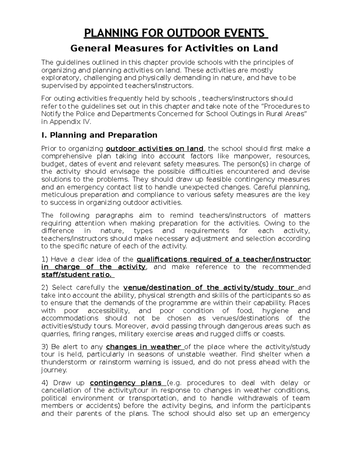 Planning events - Mr. Kean - PLANNING FOR OUTDOOR EVENTS General ...