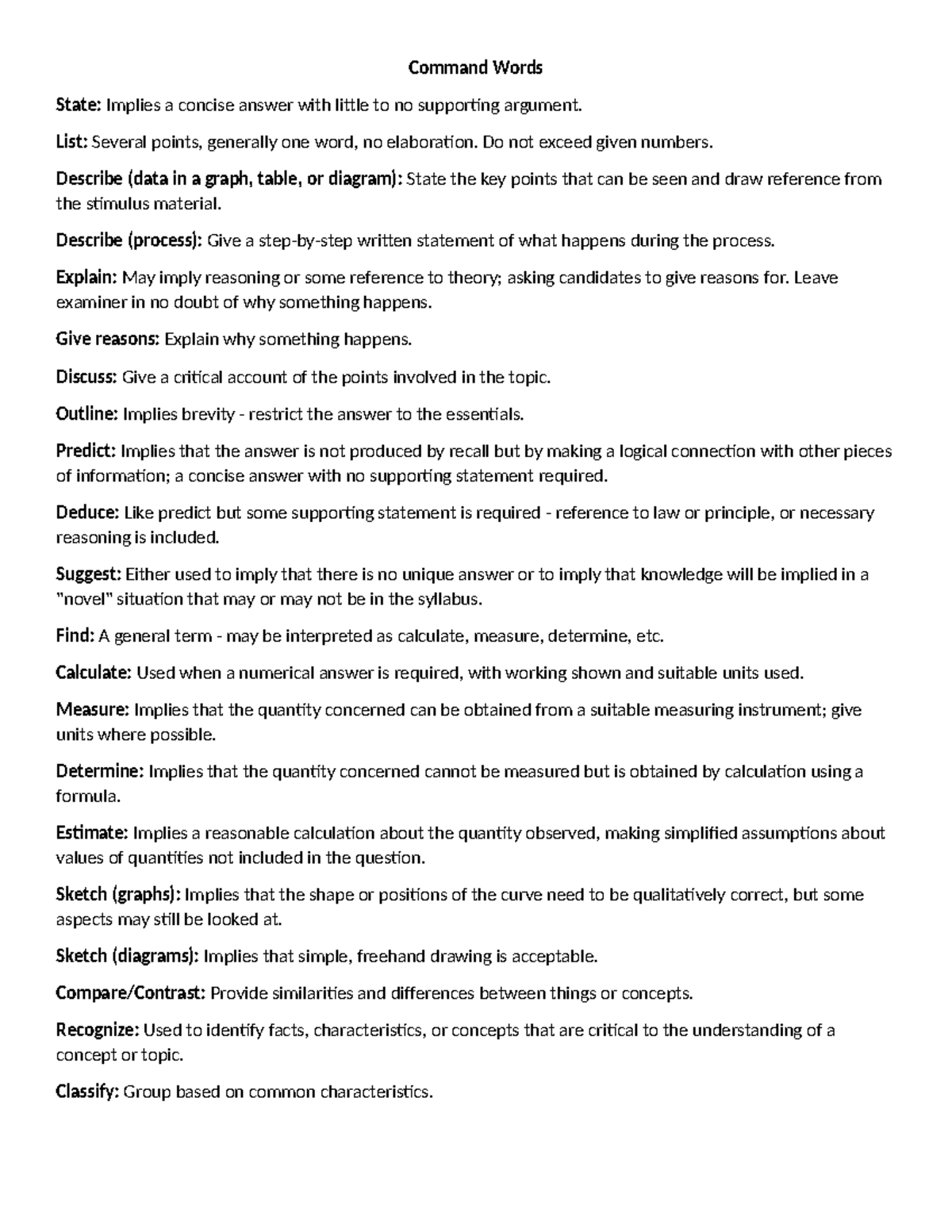 Command Words Definitions - Command Words State: Implies a concise ...