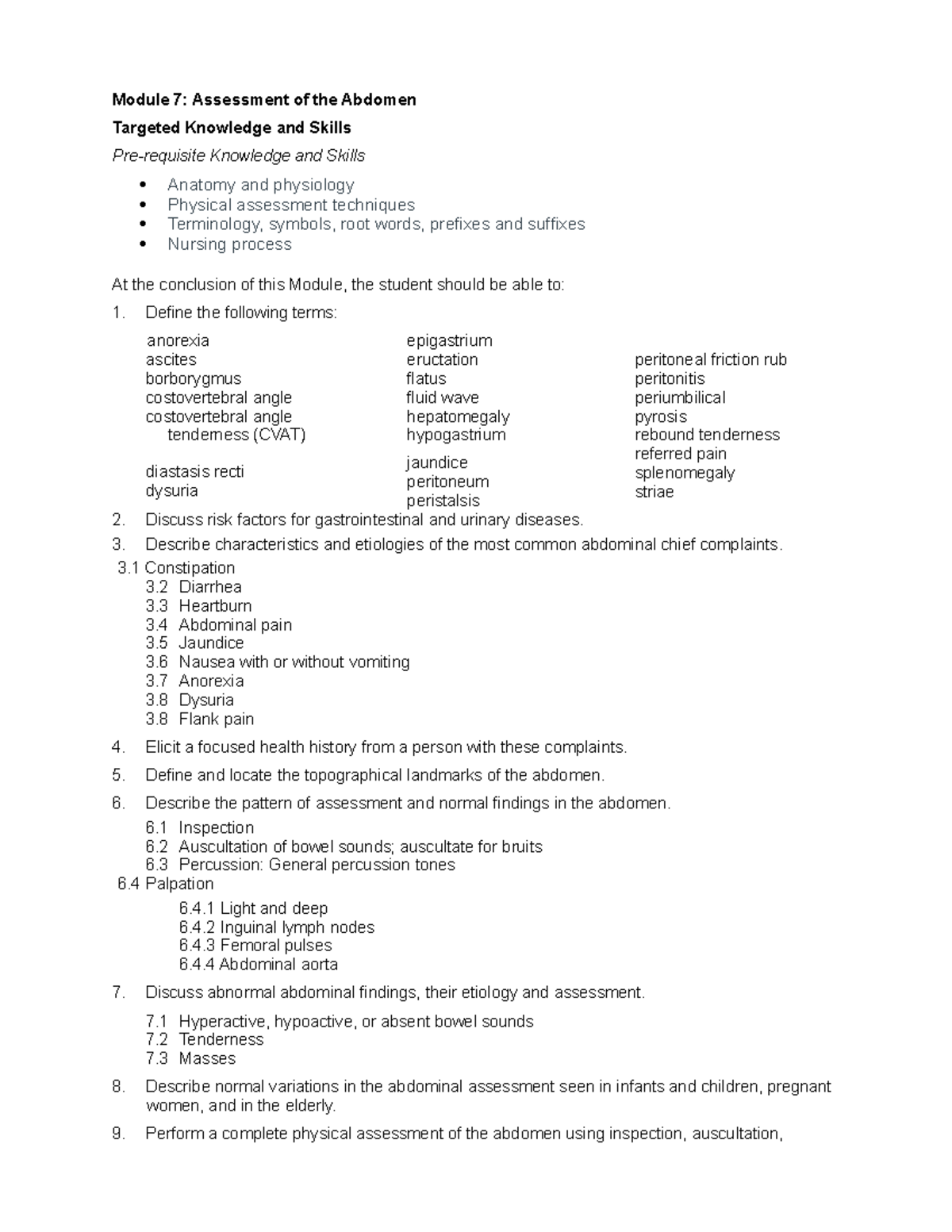 Module 7 Abd - Targeted Knowledge and Skills - Module 7: Assessment of ...