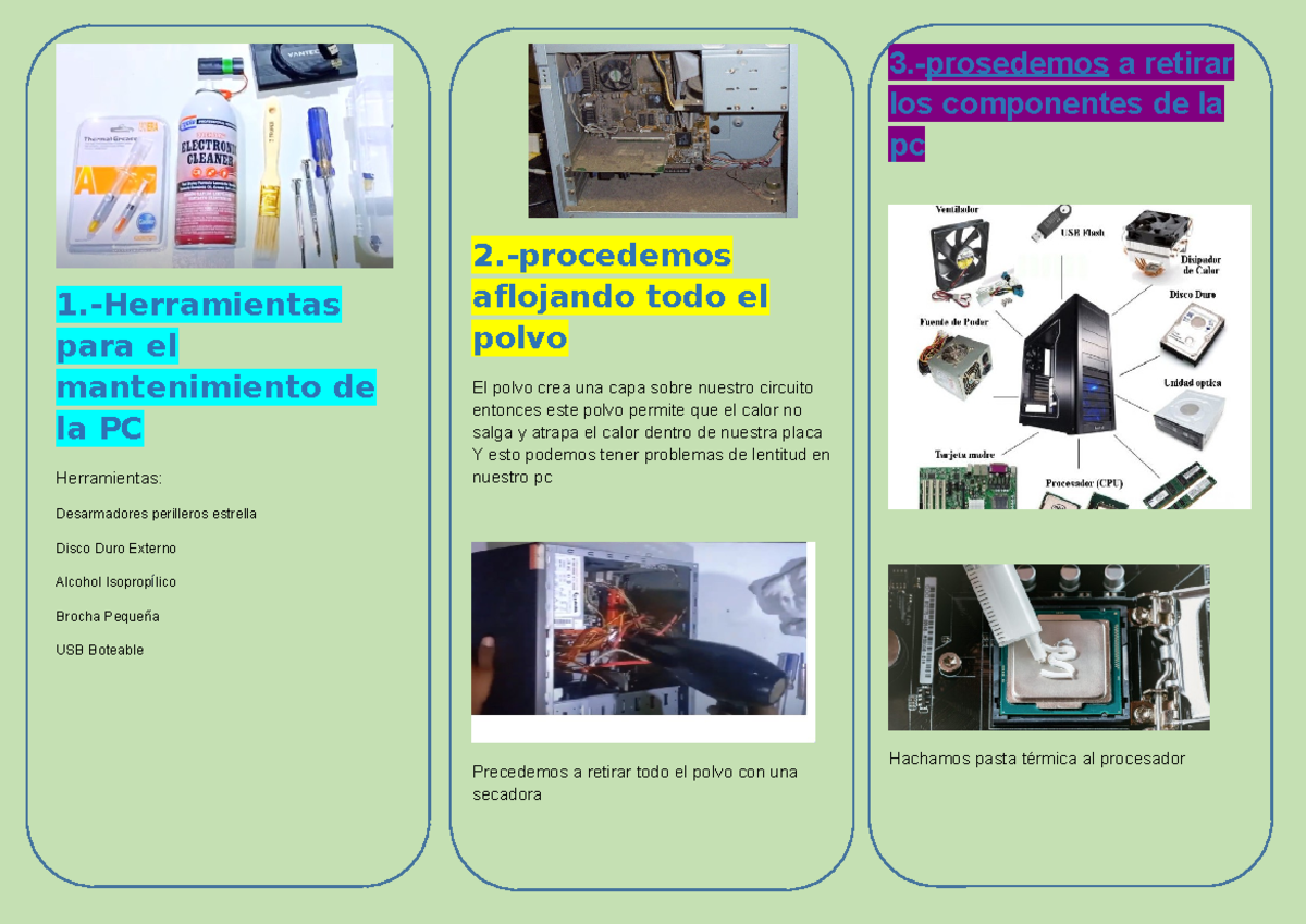 Triptico 4;50pm - 1.-Herramientas para el mantenimiento de la PC Herramientas: Desarmadores ...