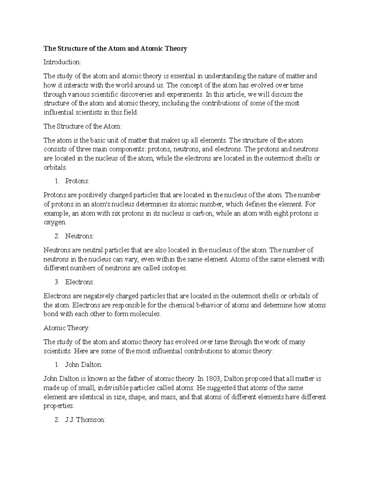 The Structure of the Atom and Atomic Theory - The Structure of the Atom ...
