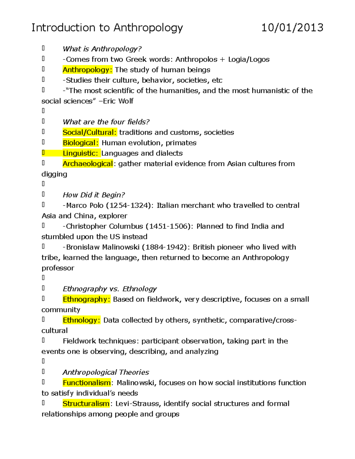 Introduction to Anthropology - Ethnology Ethnography: Based on ...