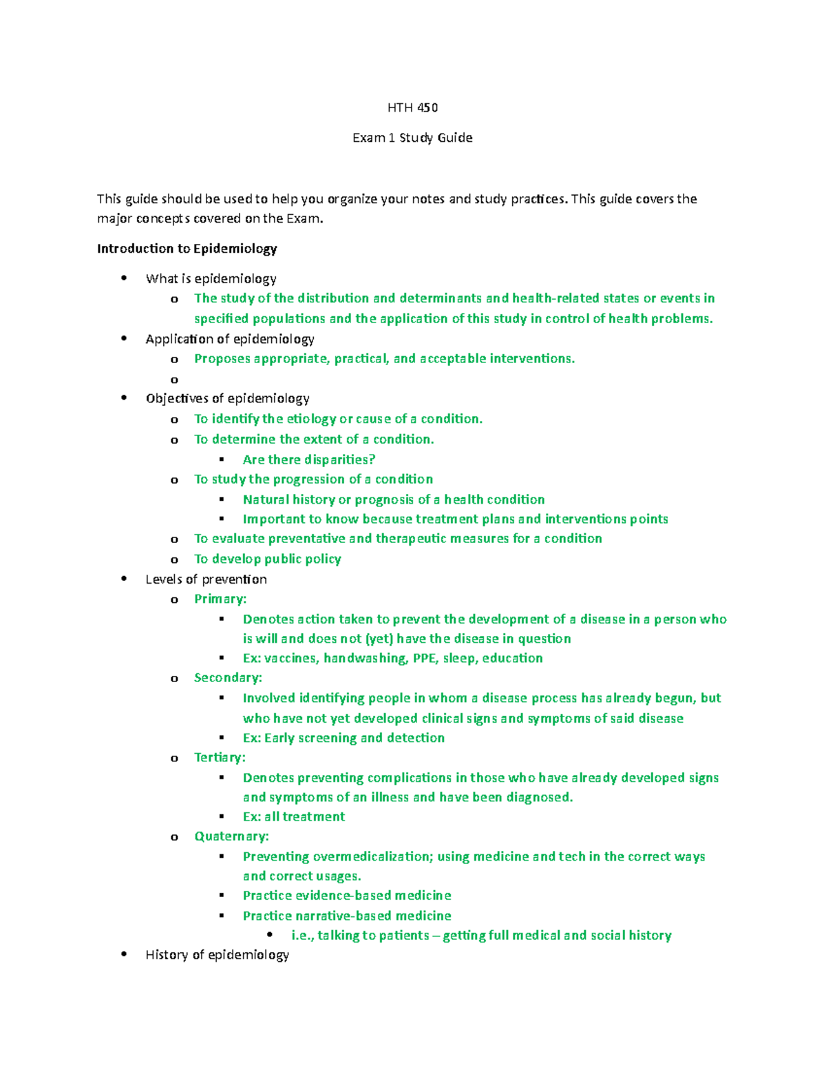 HTH 450 Exam 1 Study Guide - HTH 450 Exam 1 Study Guide This guide ...