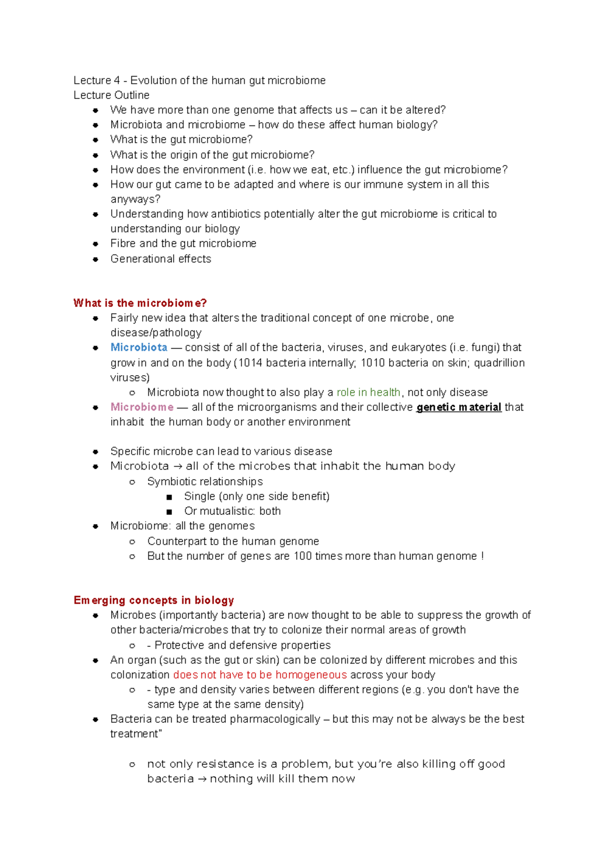 HMB204 UTSG Lecture Notes Lecture 4 - Evolution of the human gut ...