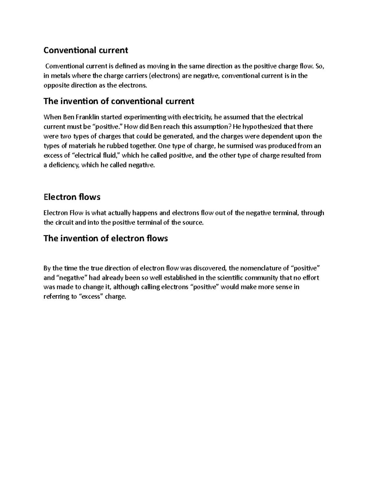 Conventional current - Lecture notes 1 - Conventional current ...