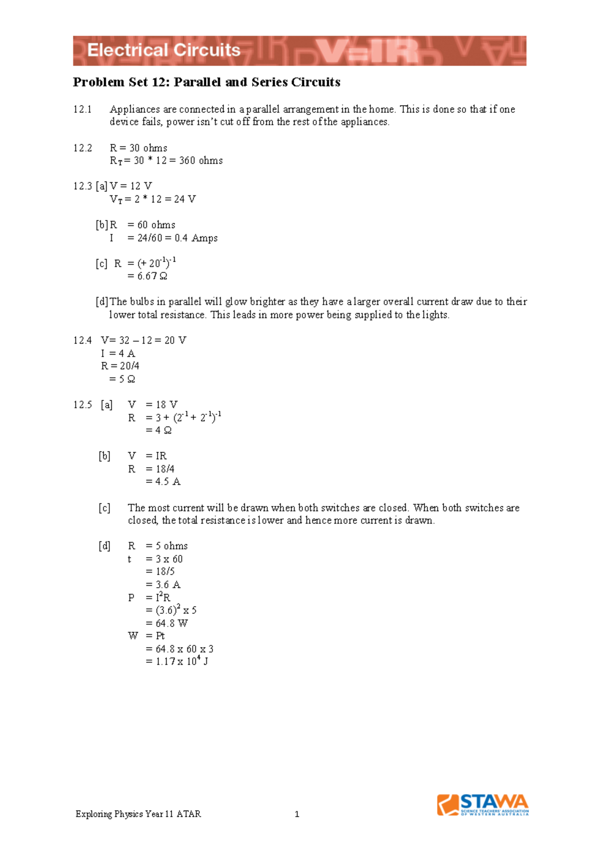 Problem Set 12 - STAWA - Problem Set 12: Parallel and Series Circuits ...