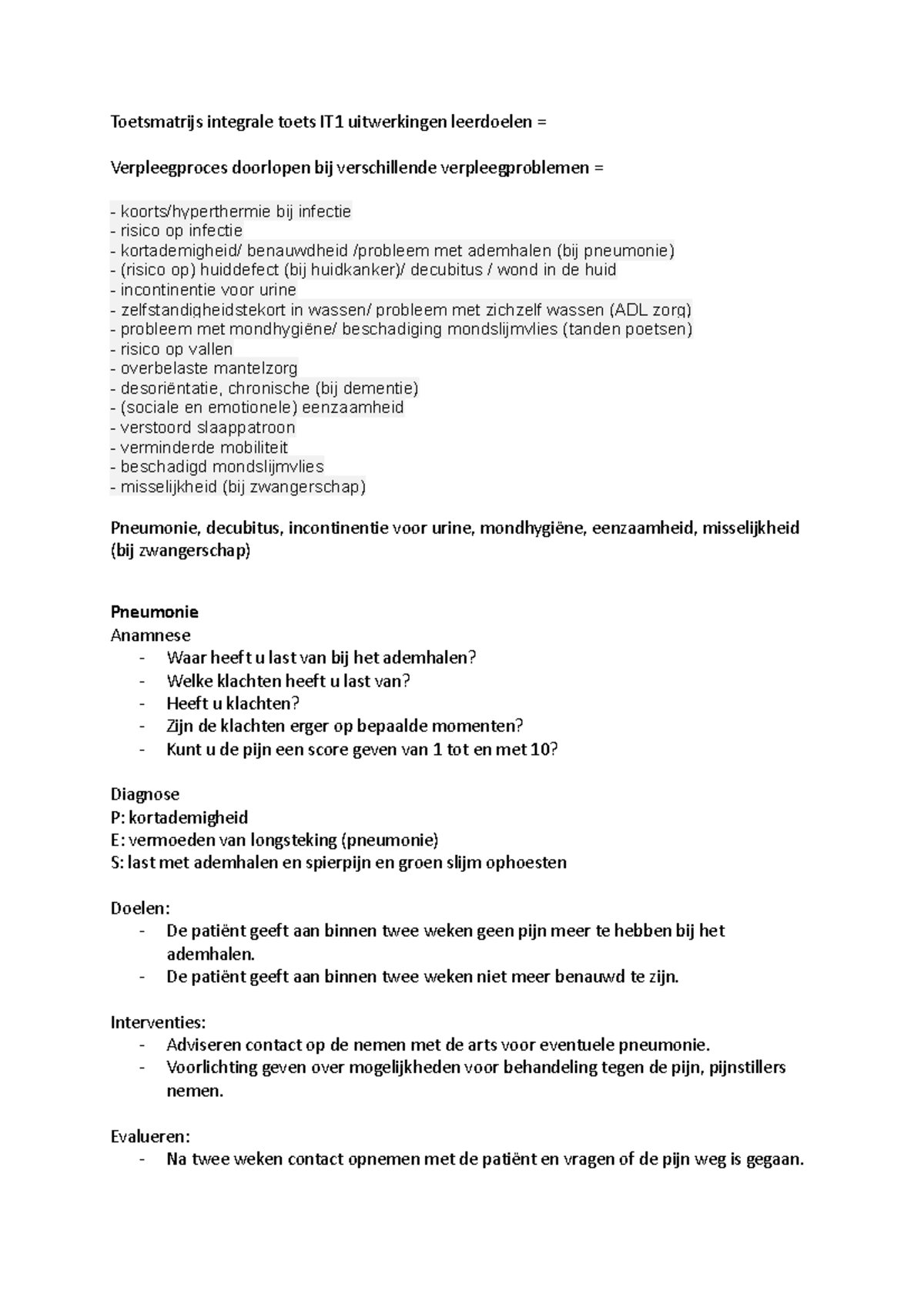 Toetsmatrijs integrale toets IT1uitwerkingen leerdoelen - De patiënt ...