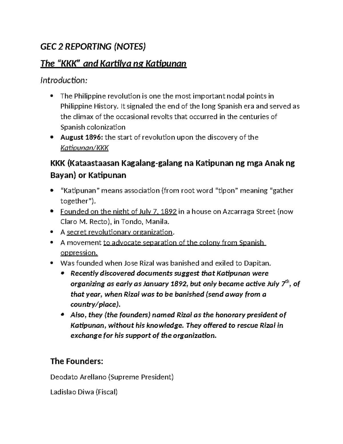 GEC 2 Reporting notes ...