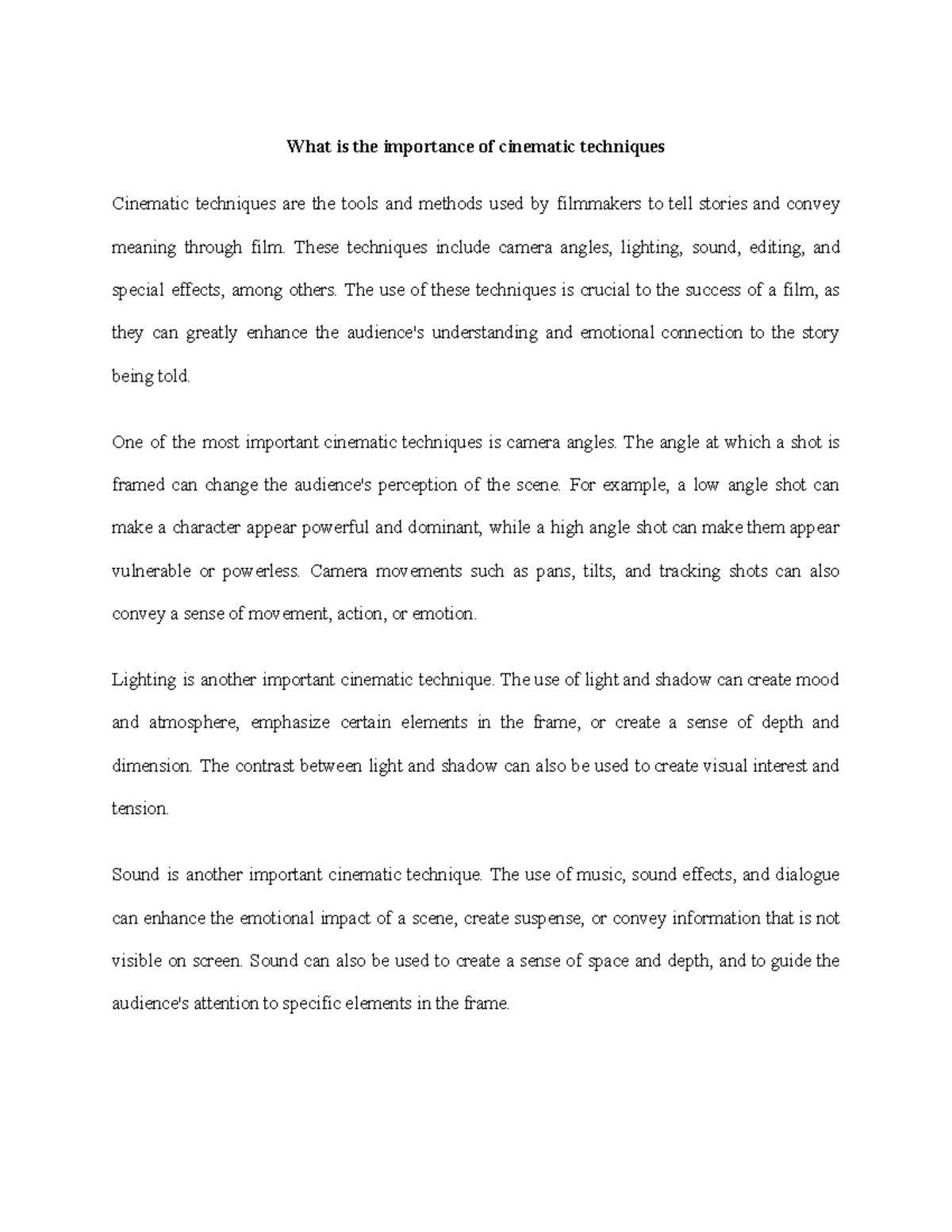 Cinematic Technique - What is the importance of cinematic techniques ...