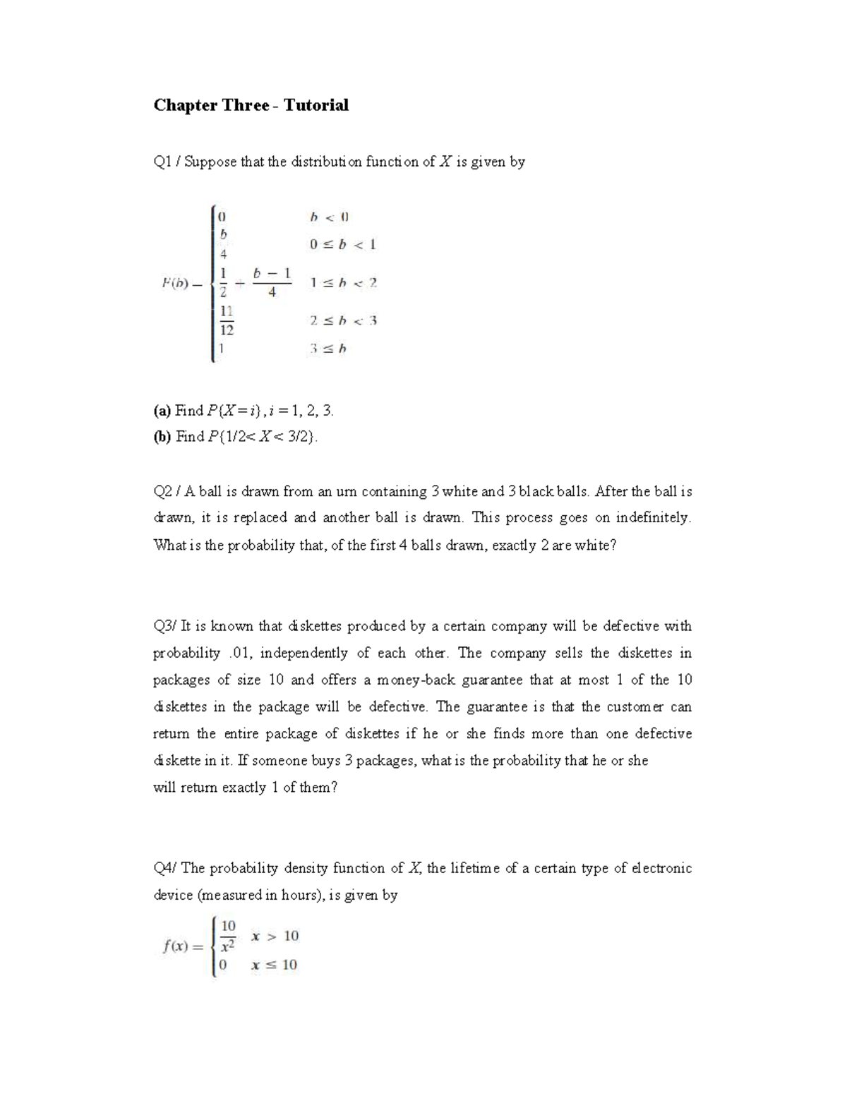 Chapter Three HW 1 - Chapter Three - Tutorial Q1 / Suppose that the ...