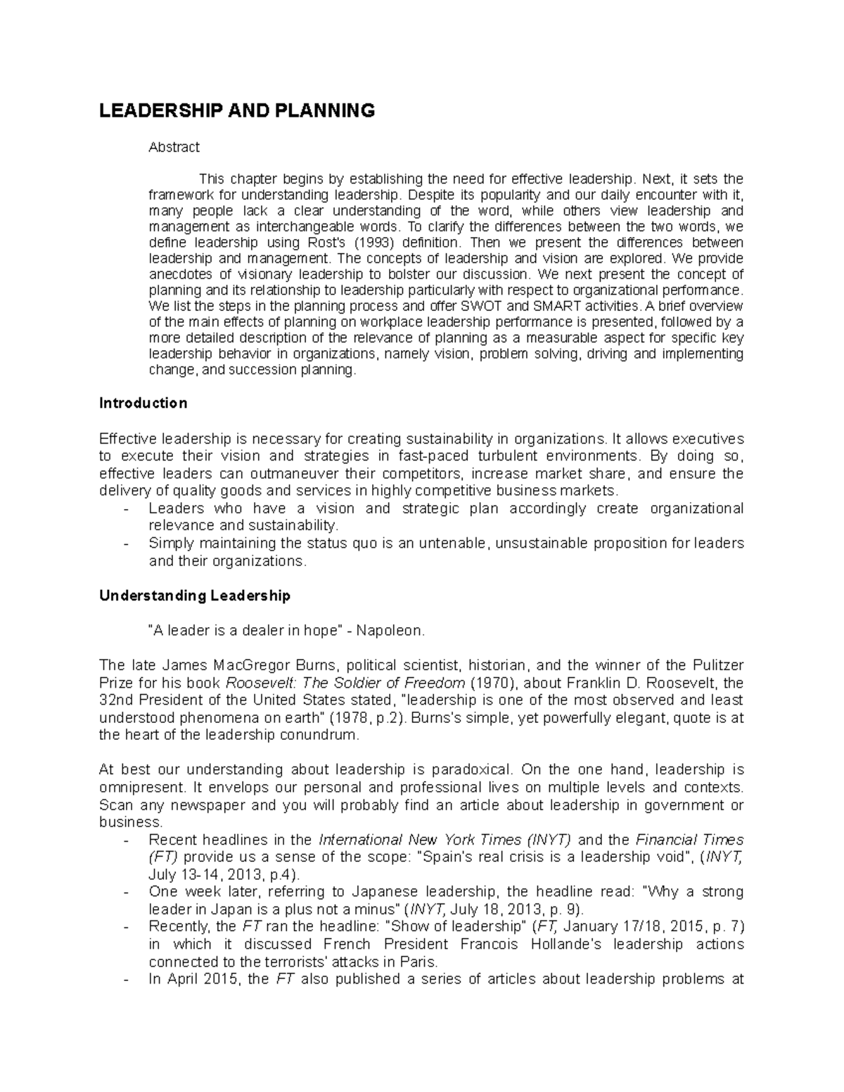 Lecture 20 - Leadership and Planning - LEADERSHIP AND PLANNING Abstract ...