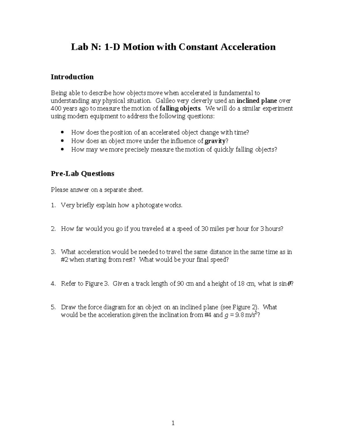 04 - 1D Motion - Phy - Lab N: 1-D Motion with Constant Acceleration ...