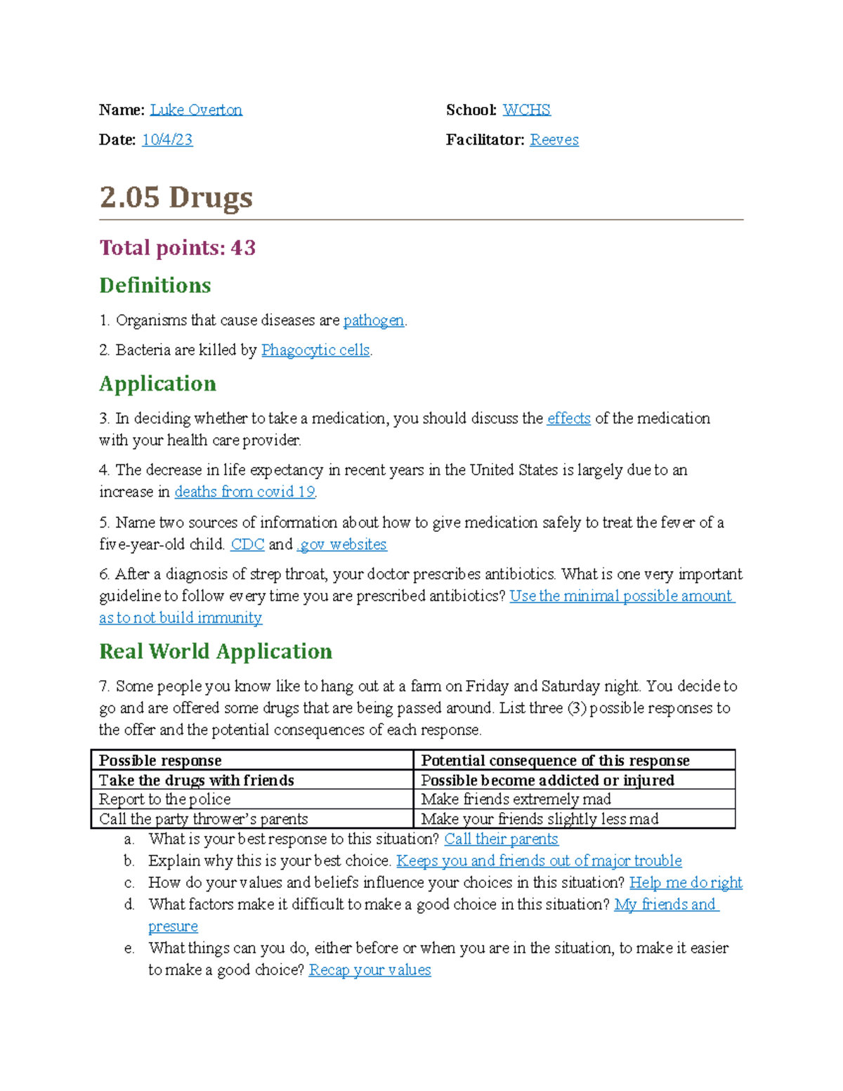 02-05 task - Daily health worksheet - Name: Luke Overton Date: 10/4 ...