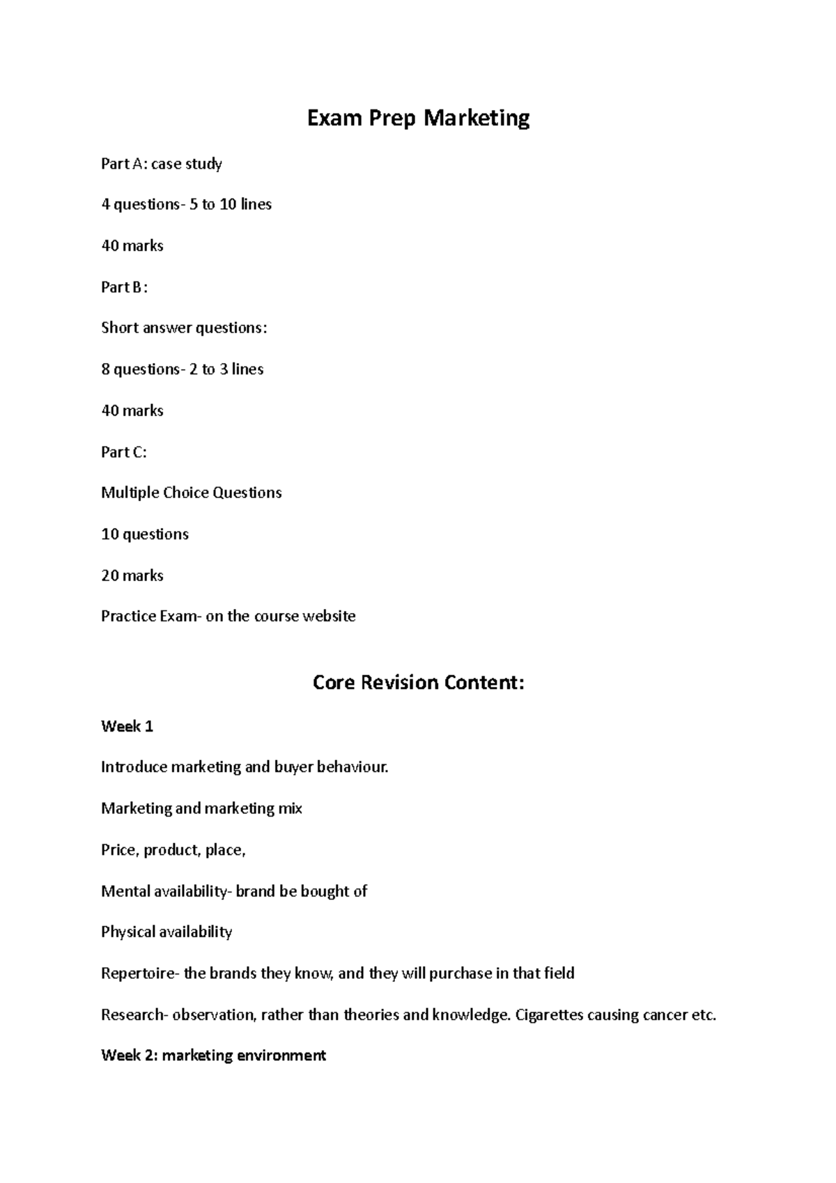 Exam prep - Notes/ exam revision notes - Exam Prep Marketing Part A ...