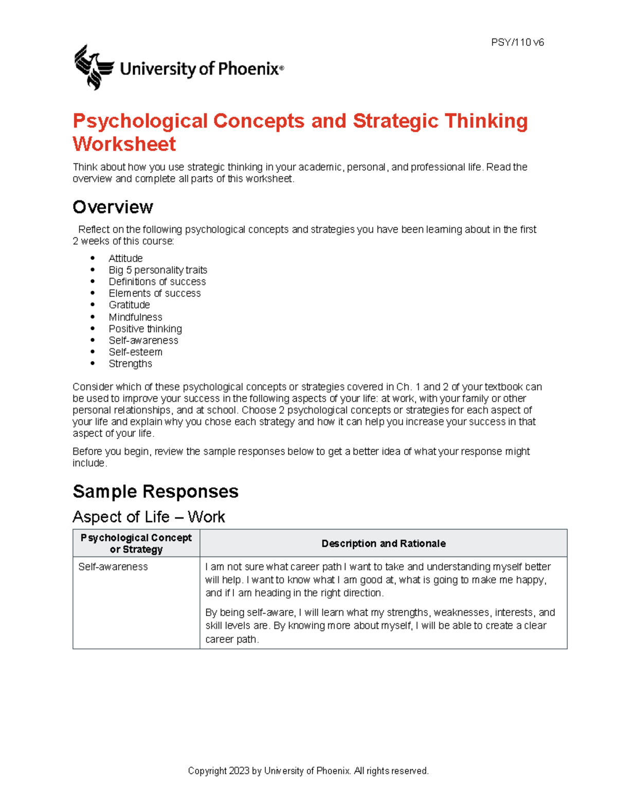 Completedpsy 110 v6 wk2 psychological concepts and strategic thinking ...