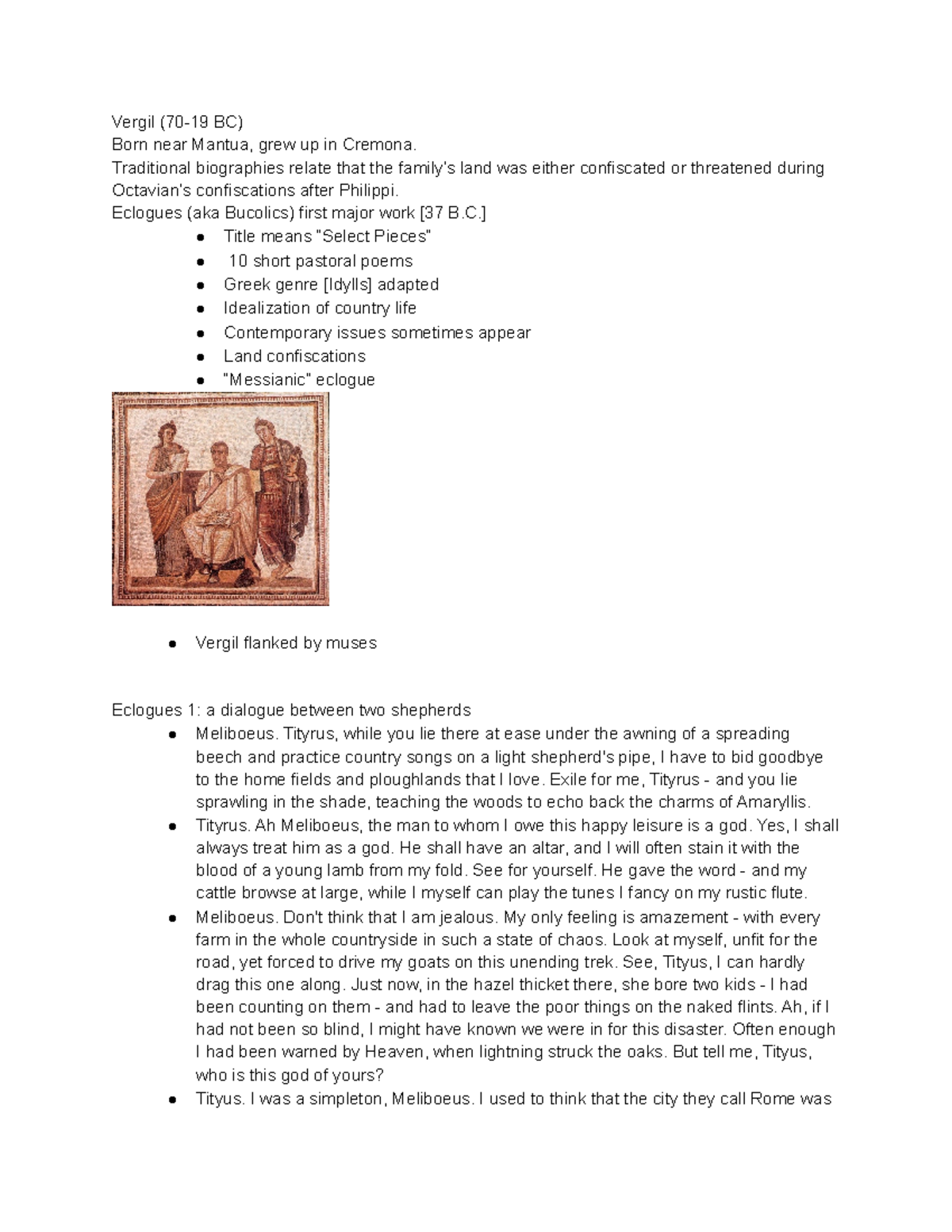 Clst 8 - classical studies work fall 2019 - Vergil (70-19 BC) Born near ...