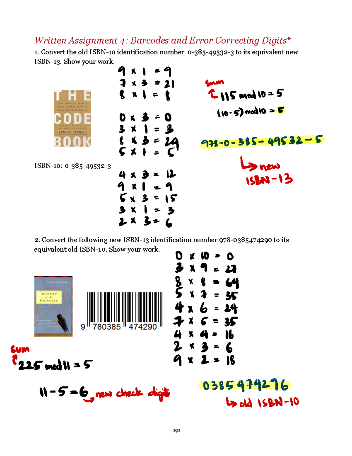 Written Assignment 4 - Show your work. ISBN-10: 0-385-49532- Convert ...