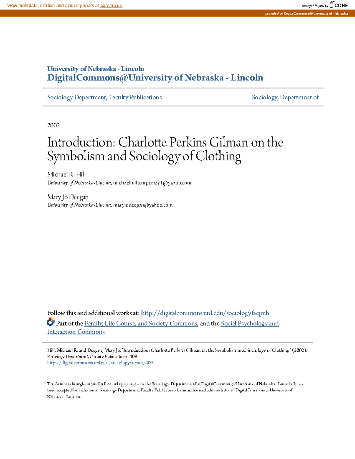 Introduction Charlotte Perkins Gilman on - University of Nebraska ...