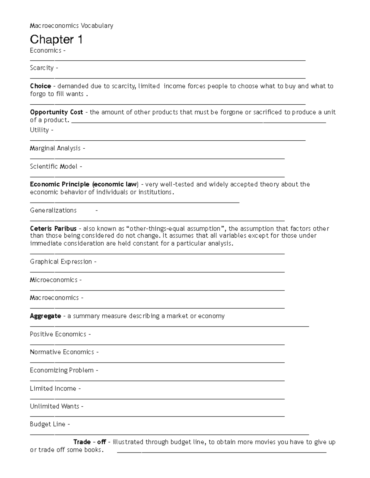 Macro Quiz 1 Concepts/ vocab - Macroeconomics Vocabulary Chapter 1 ...