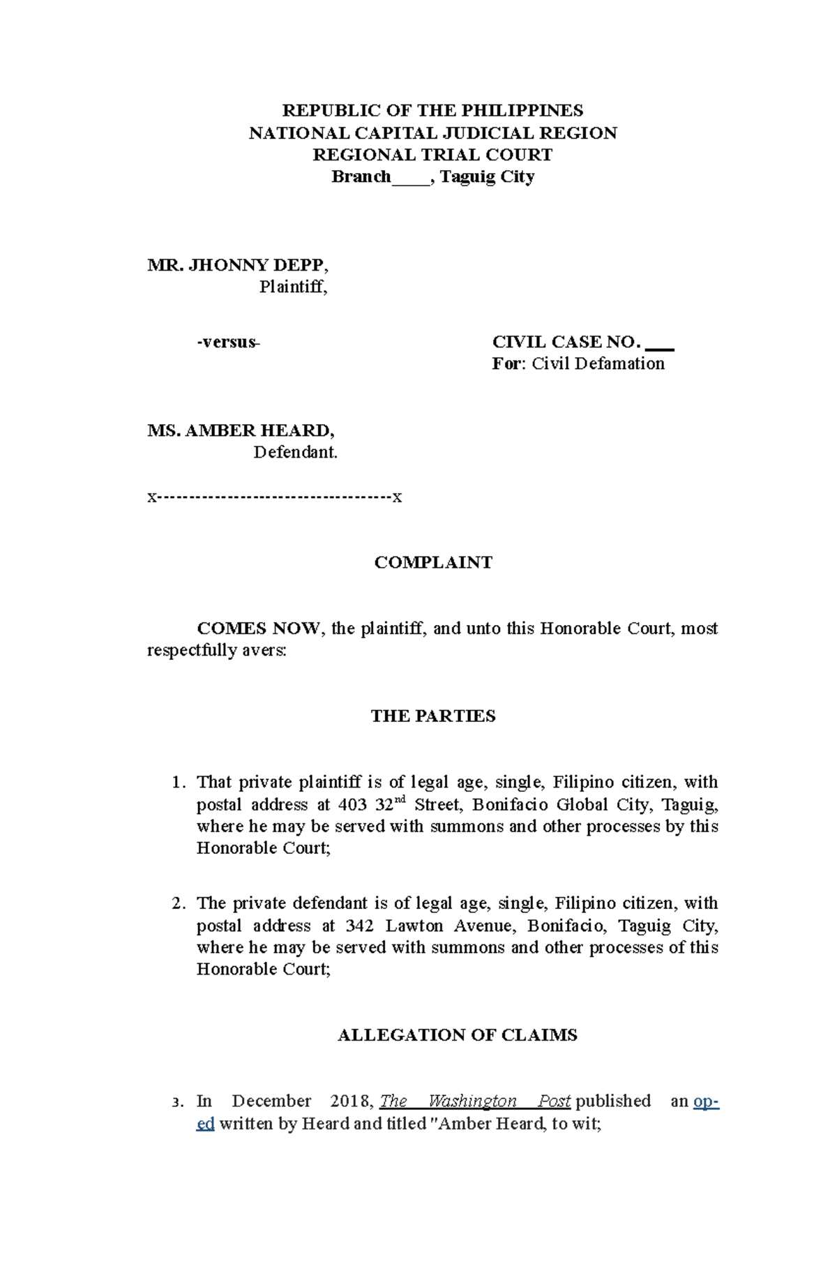 Complaint-Group-Work prac - REPUBLIC OF THE PHILIPPINES NATIONAL ...