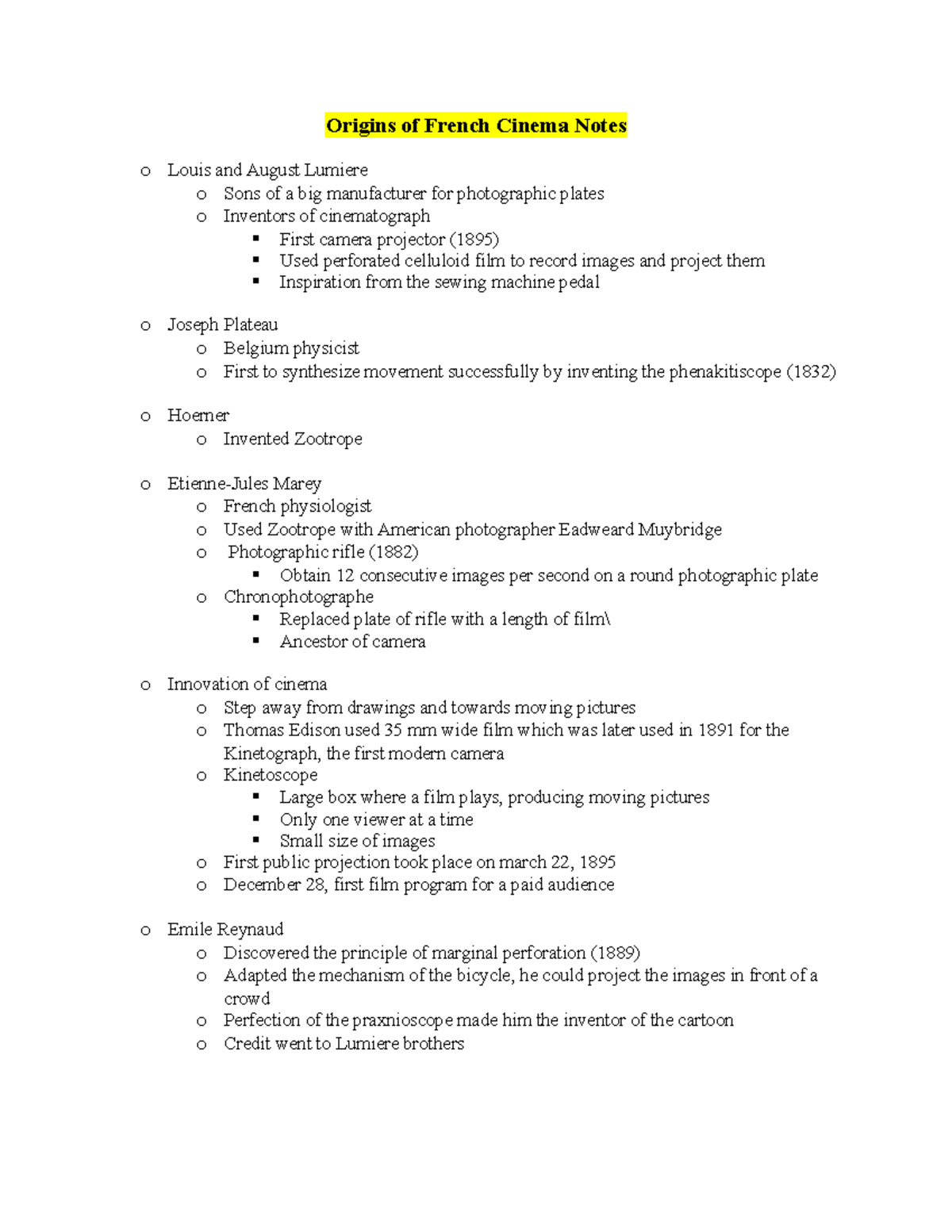 Origins of French Cinema Notes - Studocu