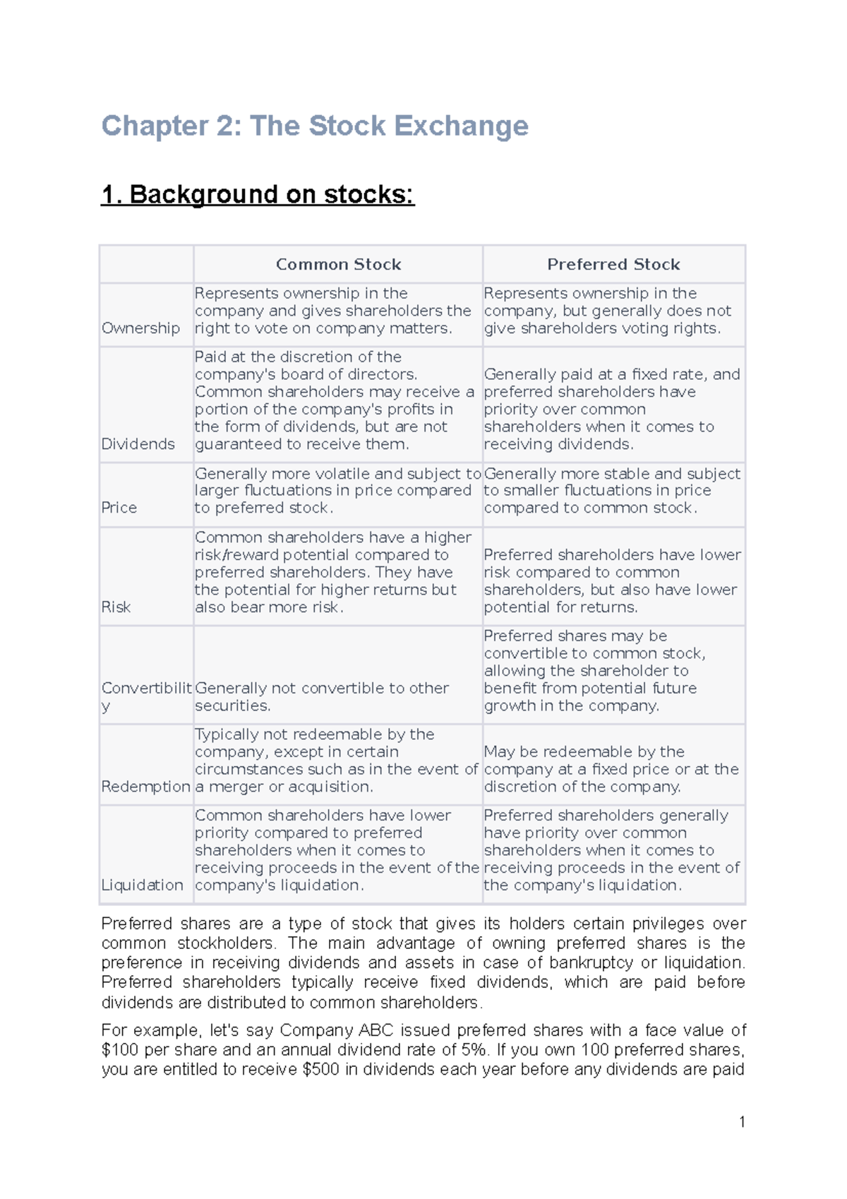 Workbook Chapter 2 Stock Market - Chapter 2: The Stock Exchange 1 ...
