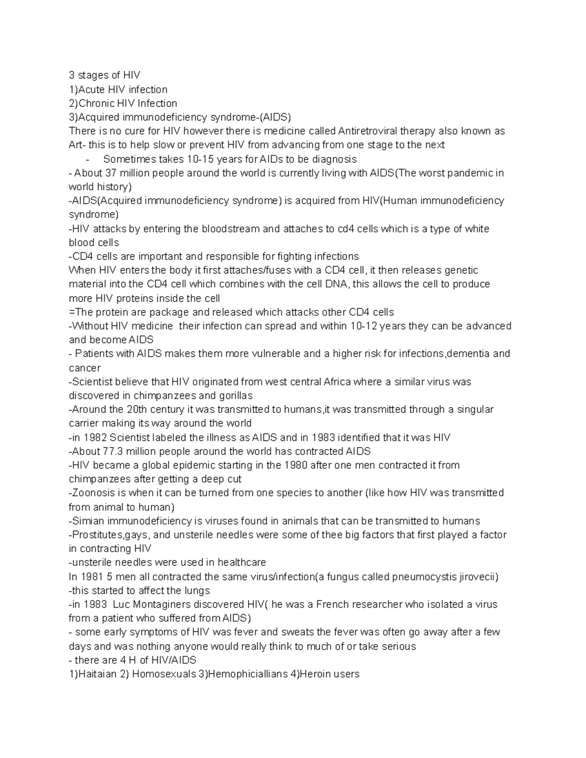 HIV/AIDS overview - 3 stages of HIV 1)Acute HIV infection 2)Chronic HIV ...