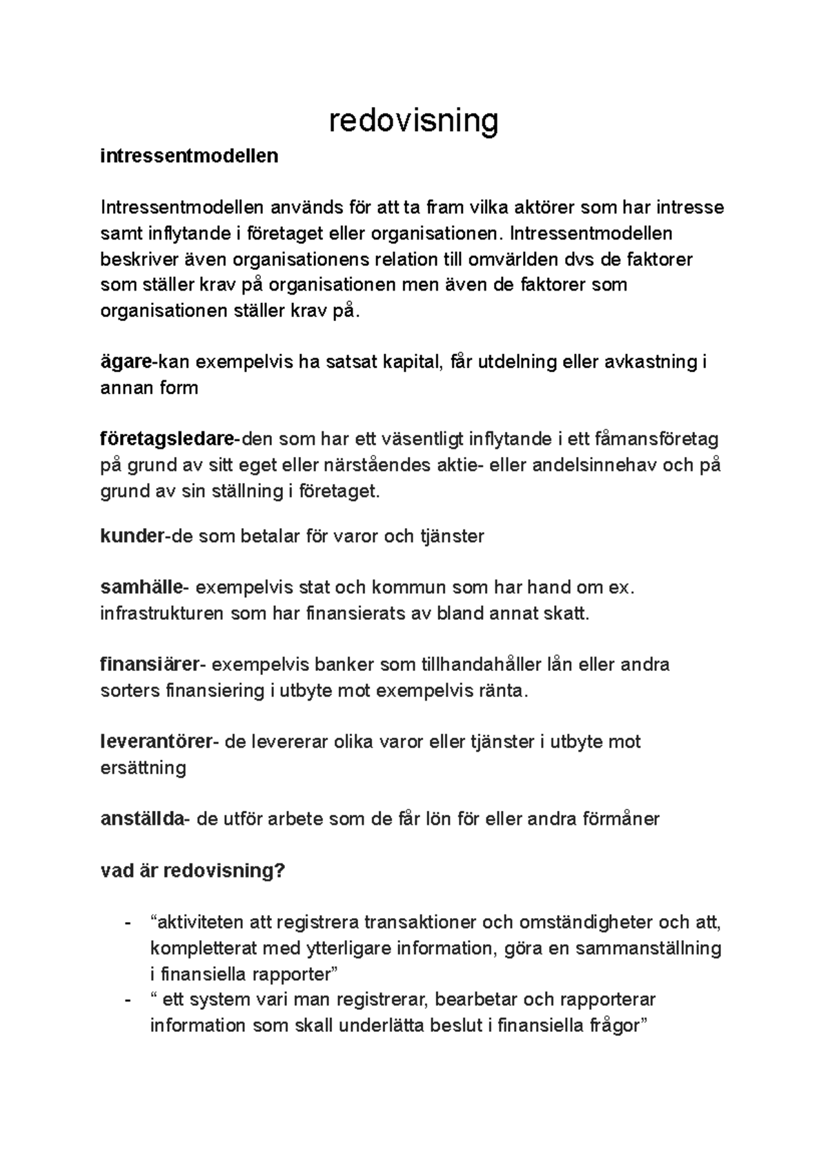 Redovisning sammanfattning - redovisning intressentmodellen ...