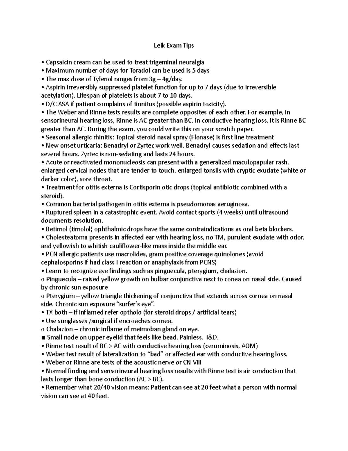 Leik Exam Tips - Body systems - Leik Exam Tips Capsaicin cream can be ...