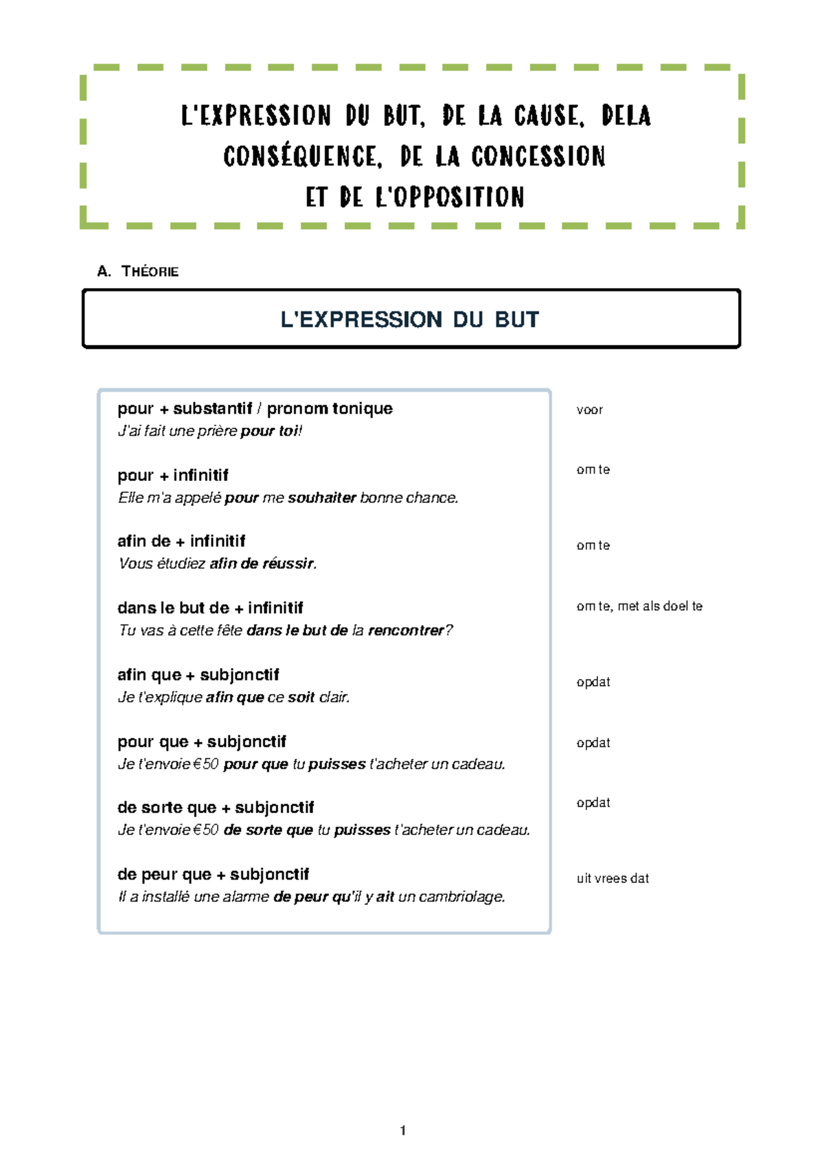 1 but cause conséquence concession opposition théorie et entrainement ...