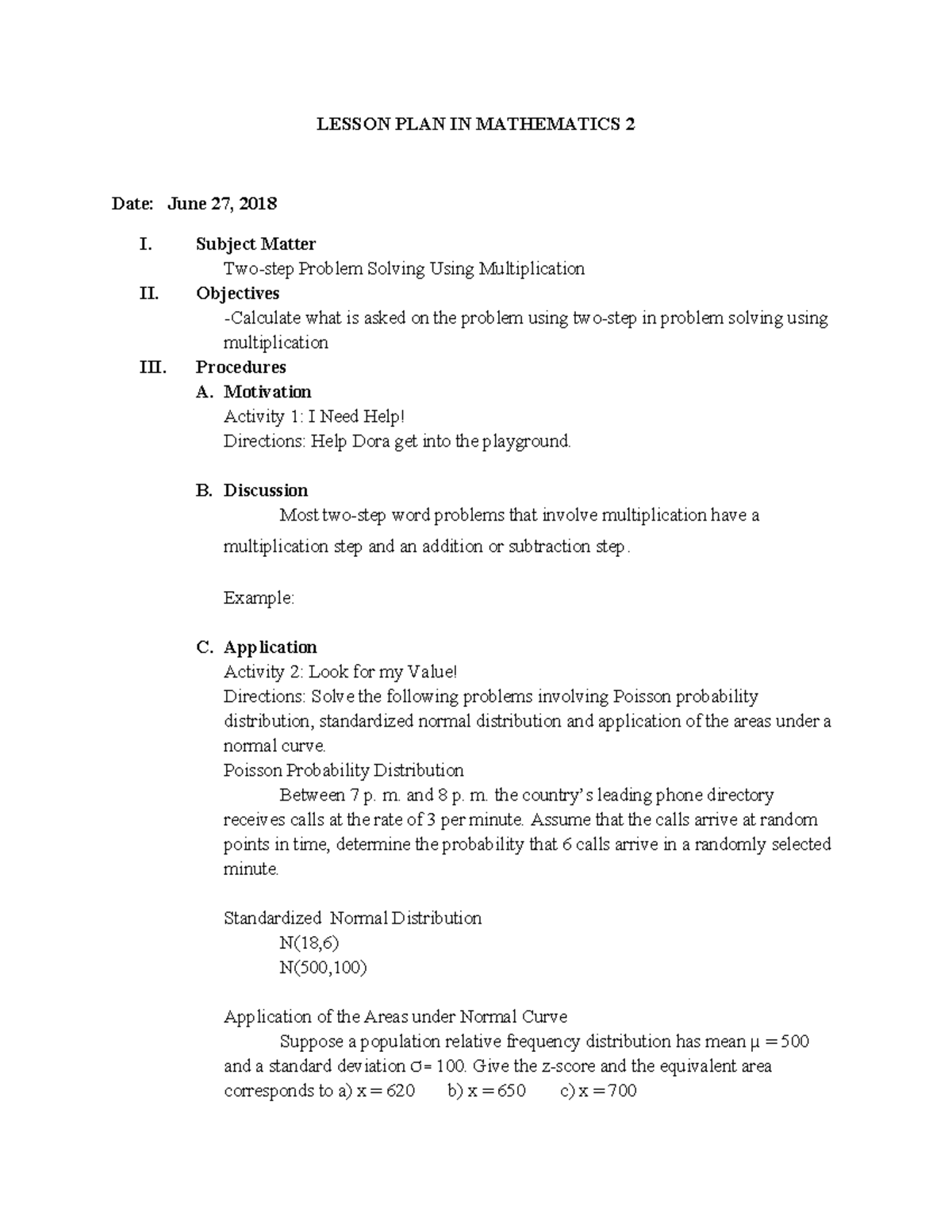 Lesson PLAN IN Elementary Statistics - LESSON PLAN IN MATHEMATICS 2 ...