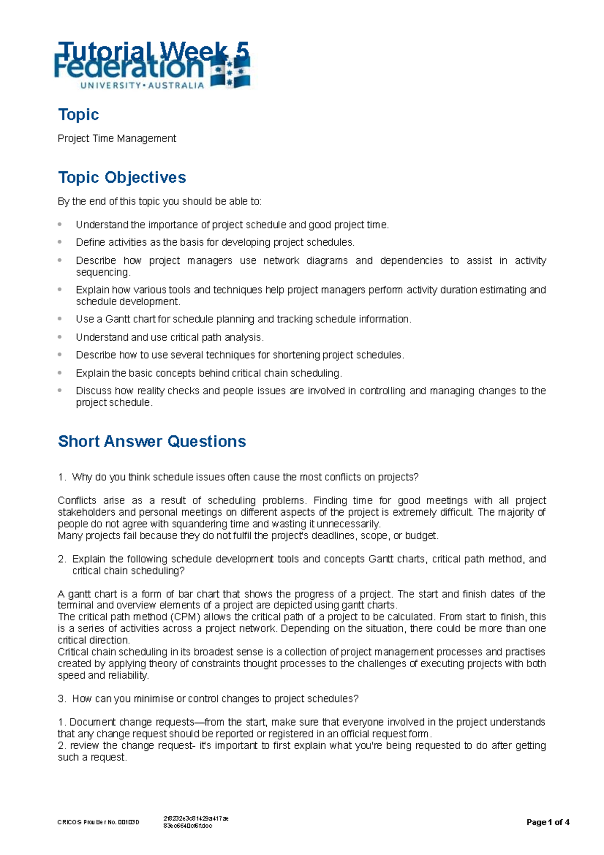 05 tutorial (2) - gluck - Topic Project Time Management Topic Objectives By the end of this ...
