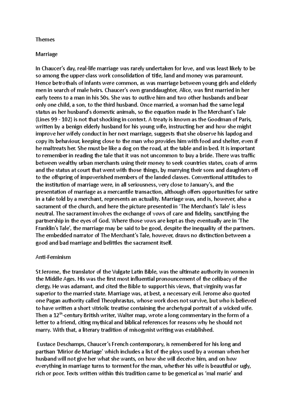 The Merchants Tale themes - Themes Marriage In Chaucer’s day, real-life ...