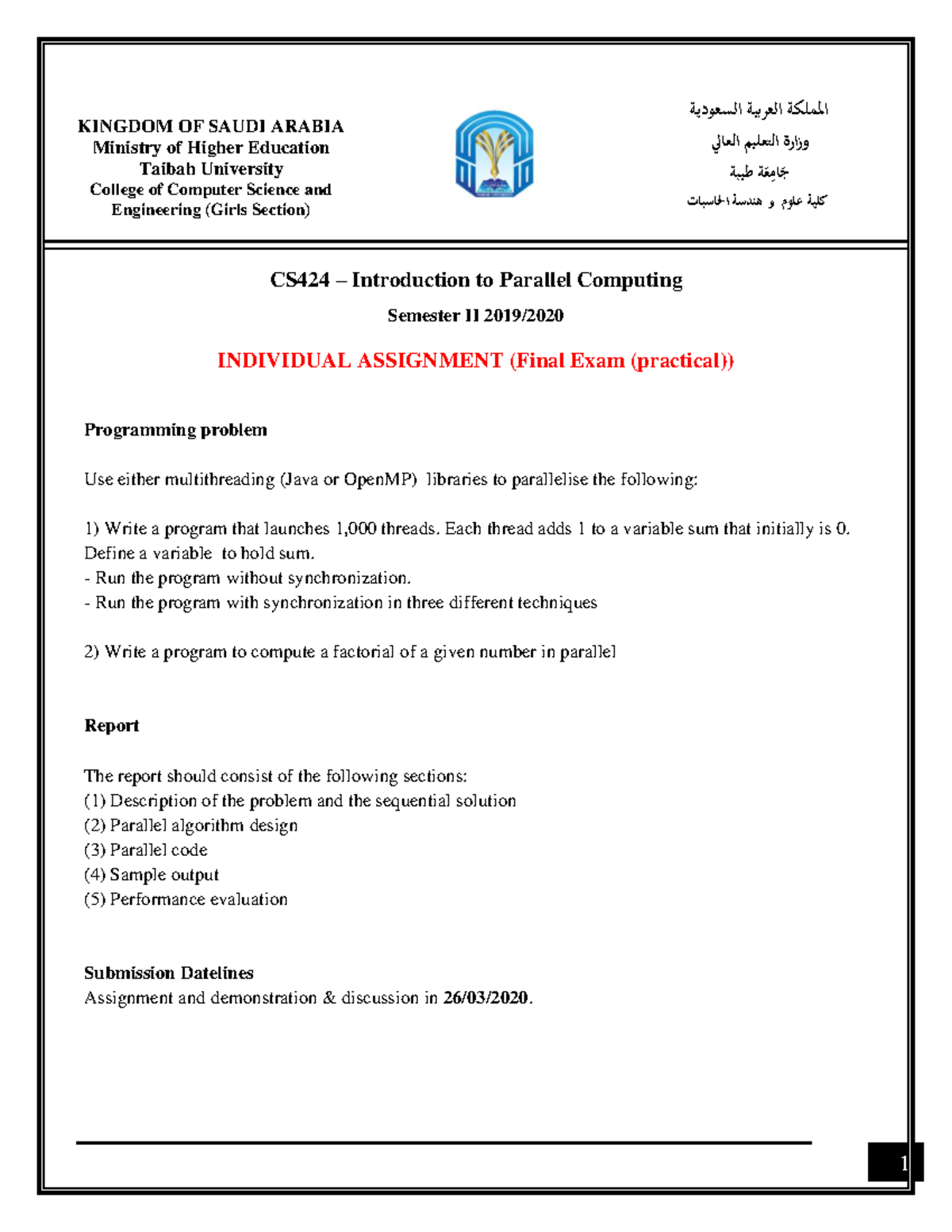 CS424 - Assignment& Evaluation Form - 2[2882] - 1 CS 424 – Introduction to Parallel Computing ...