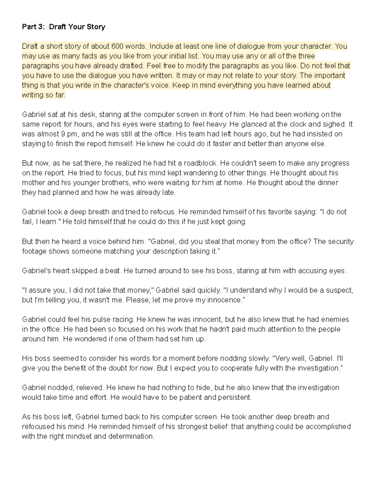 Part 3 Draft Your Story - Part 3: Draft Your Story Draft a short story ...